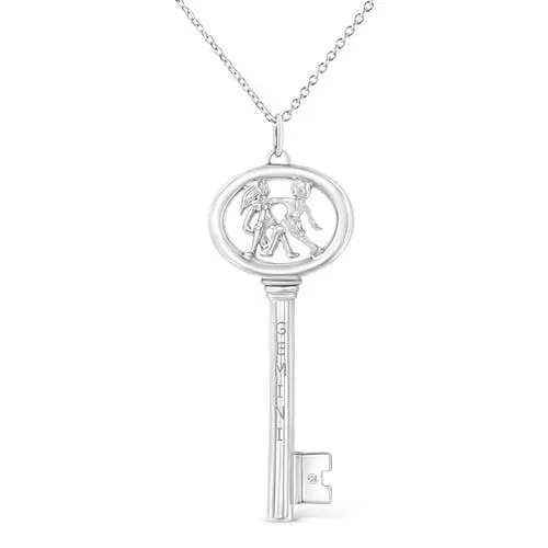 HAUS OF BRILLIANCE 925 Sterling Silver Diamond Accent Zodiac Key Pendant Necklace - Gemini