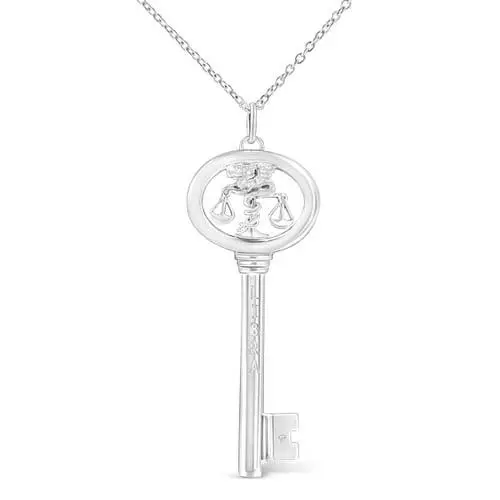 HAUS OF BRILLIANCE 925 Sterling Silver Diamond Accent Zodiac Key Pendant Necklace - Libra