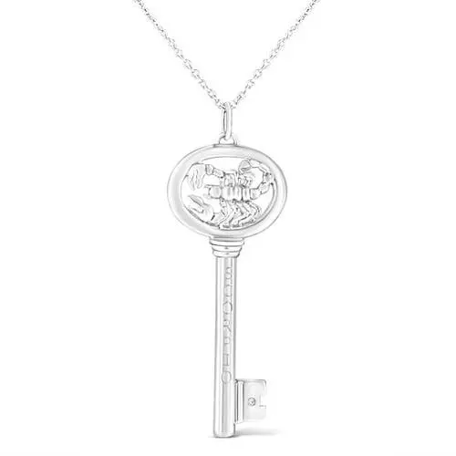 HAUS OF BRILLIANCE 925 Sterling Silver Diamond Accent Zodiac Key Pendant Necklace - Scorpio