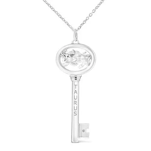 HAUS OF BRILLIANCE 925 Sterling Silver Diamond Accent Zodiac Key Pendant Necklace - Taurus