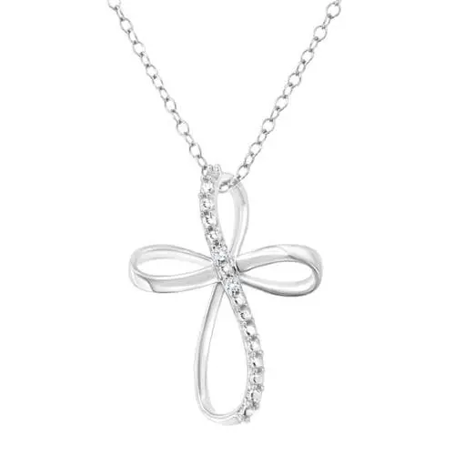 HAUS OF BRILLIANCE 925 Sterling Silver Diamond Accent Cross Pendant Necklace - White