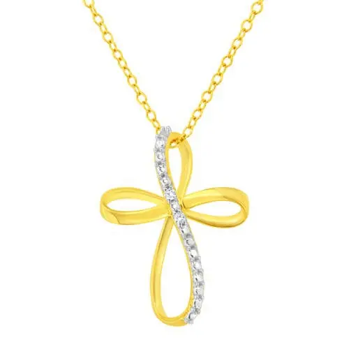 HAUS OF BRILLIANCE 925 Sterling Silver Diamond Accent Cross Pendant Necklace - Yellow