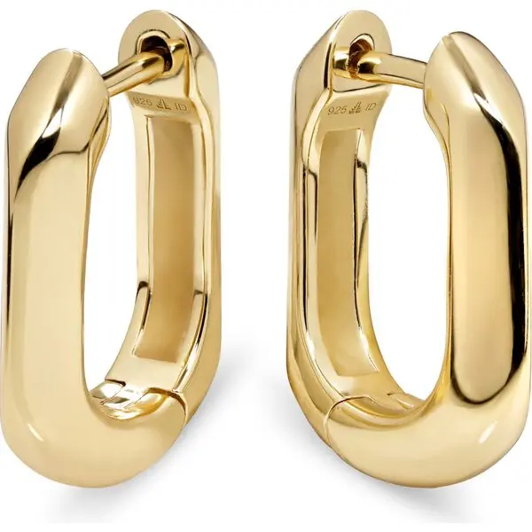 DEVATA Beveled Hoop Earrings In Gold Plated Sterling Silver - Yellow Gold