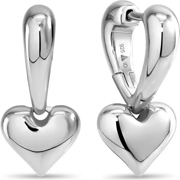 DEVATA Sweet Heart Huggie Hoop Earrings - Silver