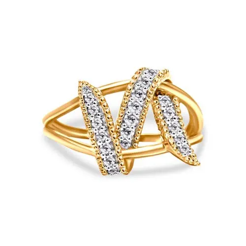 HAUS OF BRILLIANCE 14k Gold Plated Silver Diamond Interlocking Bypass Ring - Yellow