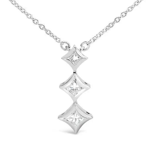 HAUS OF BRILLIANCE 10k Gold 1/5 Cttw Princess Cut Diamond 3 Stone Drop 18" Pendant Necklace - White