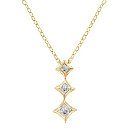 HAUS OF BRILLIANCE 10k Gold 1/5 Cttw Princess Cut Diamond 3 Stone Drop 18" Pendant Necklace - Yellow