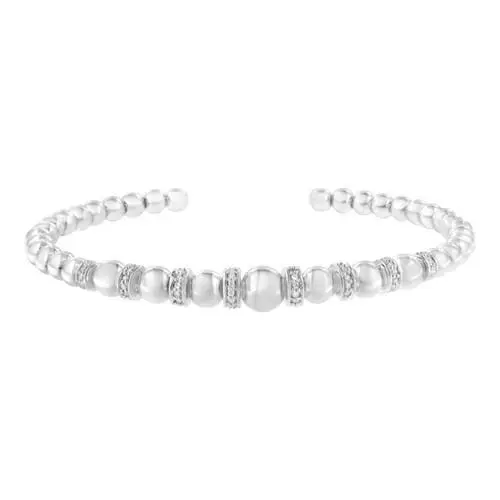 HAUS OF BRILLIANCE Sterling Silver Diamond Rondelle Cuff Bangle Bracelet - White