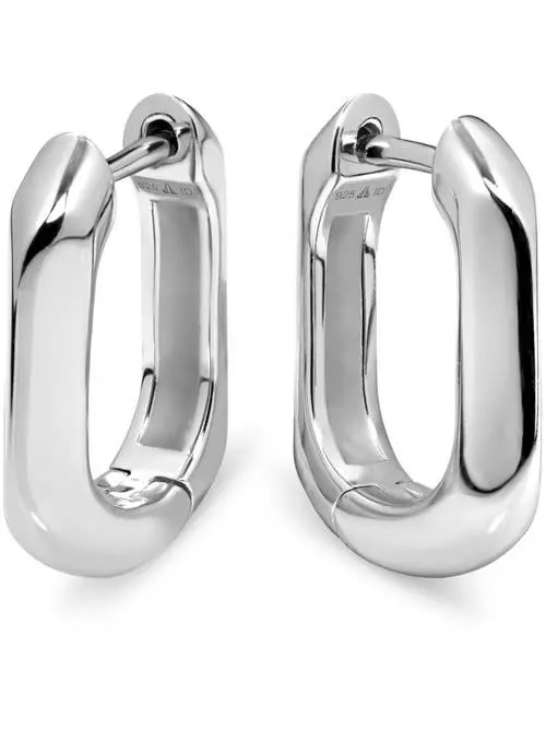 DEVATA Beveled Hoop Earrings - Silver