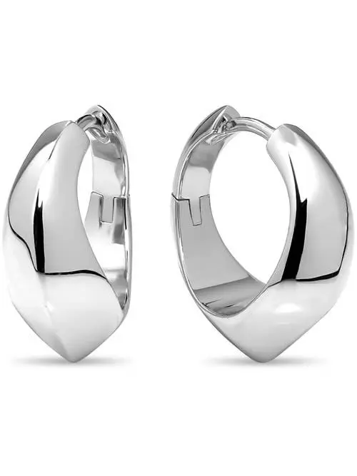 DEVATA Beveled Curve Hoop Earrings - Silver