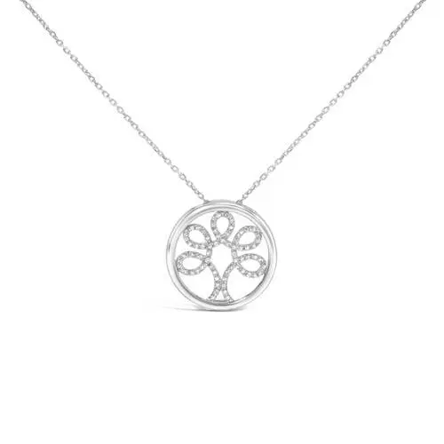 HAUS OF BRILLIANCE Sterling Silver Diamond Tree Of Life Pendant Necklace - White