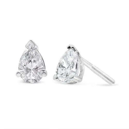 HAUS OF BRILLIANCE 14k Gold 1.0 Ct Pear Lab Grown Diamond Stud Earrings - White