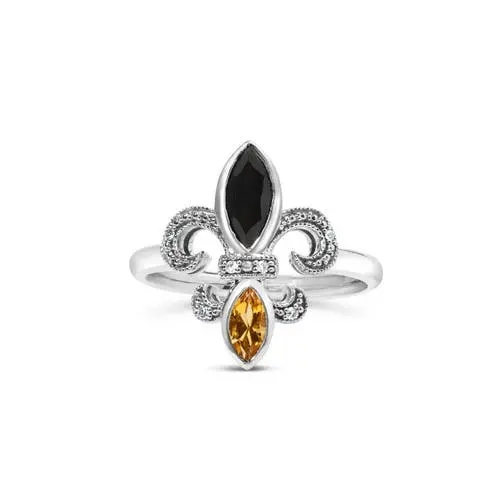 HAUS OF BRILLIANCE Sterling Silver Gemstone Fleur De Lis Ring - White