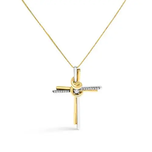 HAUS OF BRILLIANCE Espira 10k Two-tone Gold Diamond Cross Pendant Necklace - Yellow