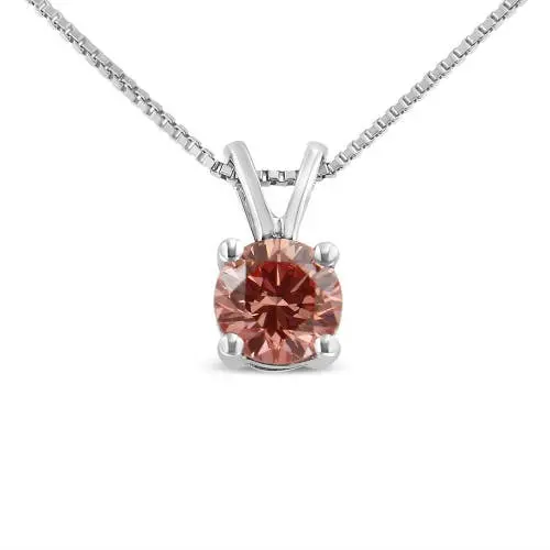 HAUS OF BRILLIANCE 14k Gold 1/4 Cttw Lab Grown Solitaire Pendant Necklace - Pink Diamond