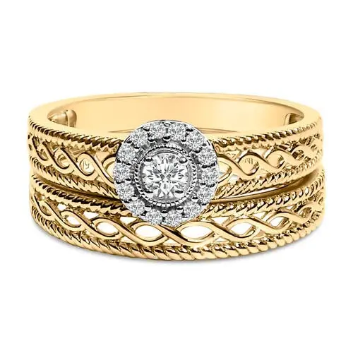 HAUS OF BRILLIANCE 14k Gold Plated Silver Diamond Ring Set - Yellow