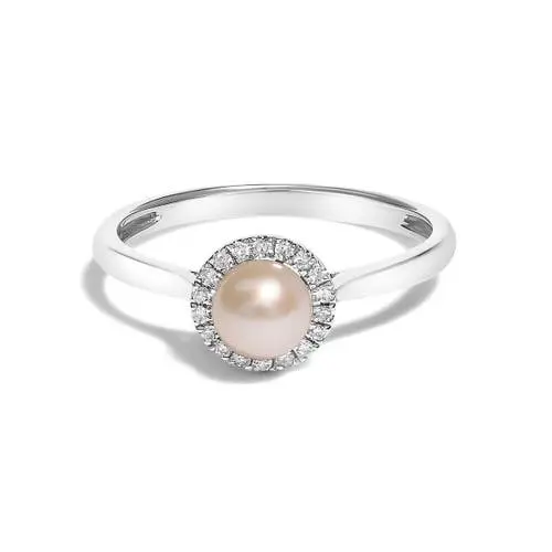 HAUS OF BRILLIANCE 10k Gold Diamond And Pearl Halo Ring - White