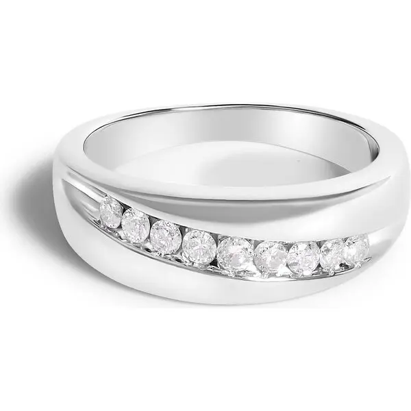 HAUS OF BRILLIANCE Silver Diamond Stone Band Ring - White