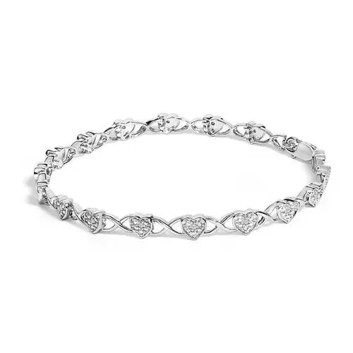 HAUS OF BRILLIANCE Sterling Silver Diamond Heart Link Bracelet - White