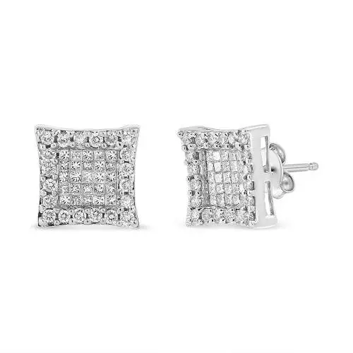HAUS OF BRILLIANCE 18k Gold 1.00 Cttw Diamond Halo Square Stud Earrings - White