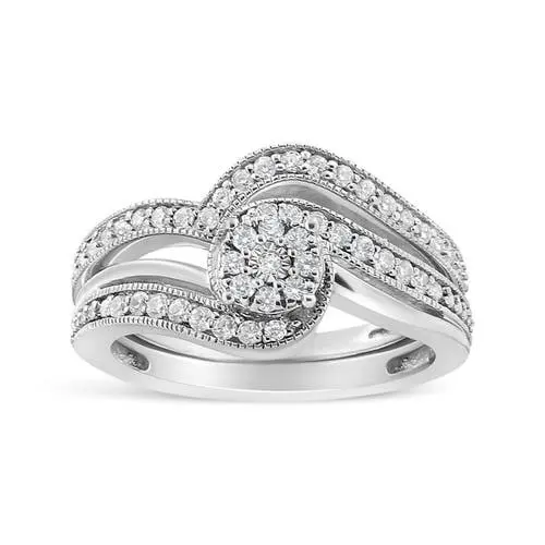 HAUS OF BRILLIANCE Silver Multi-diamond Bridal Set Ring And Band - White