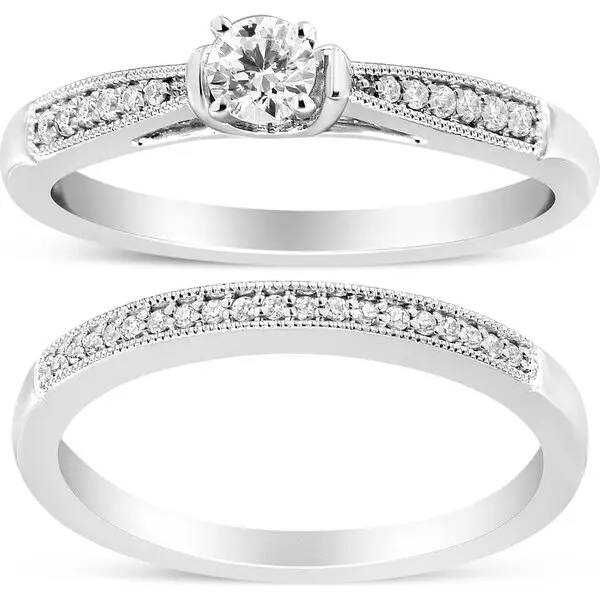 HAUS OF BRILLIANCE Silver 1/3 Cttw Diamond Engagement Ring Bridal Set With Milgrain - White