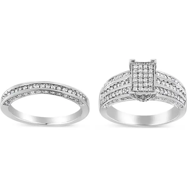 HAUS OF BRILLIANCE Silver 3/4 Cttw Diamond Engagement Ring Set - White