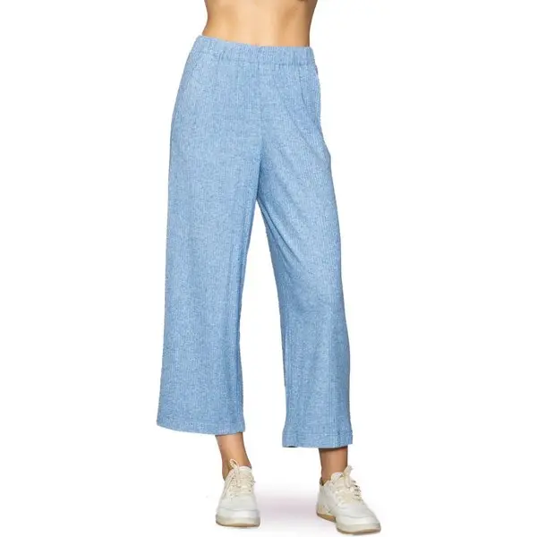 MELLODAY Rib Crop Wide Leg Pants - Heather Blue