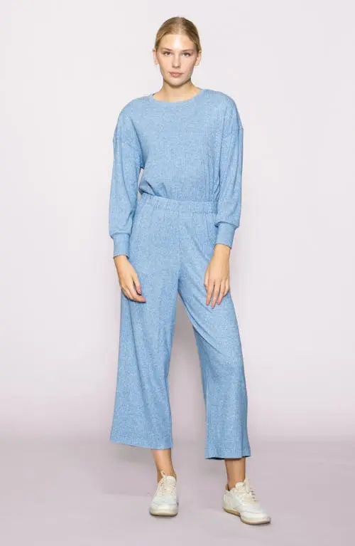 MELLODAY Rib Crop Wide Leg Pants - Heather Blue