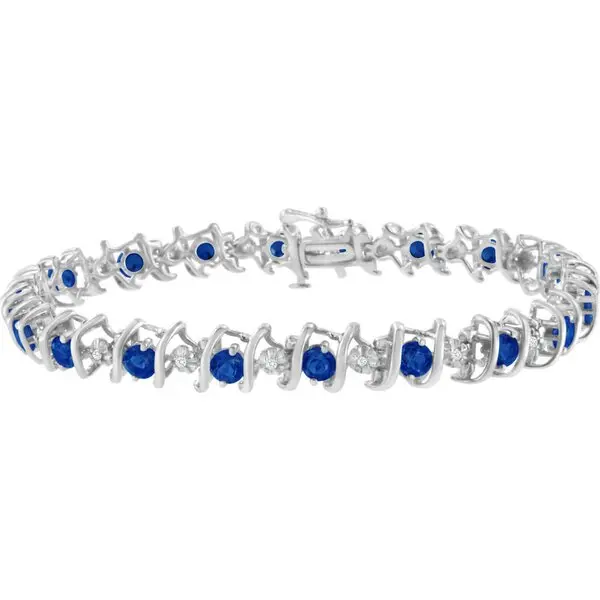 HAUS OF BRILLIANCE 925 Sterling Silver Lab-grown Birthstone And Diamond Tennis Bracelet - Blue Sapphire