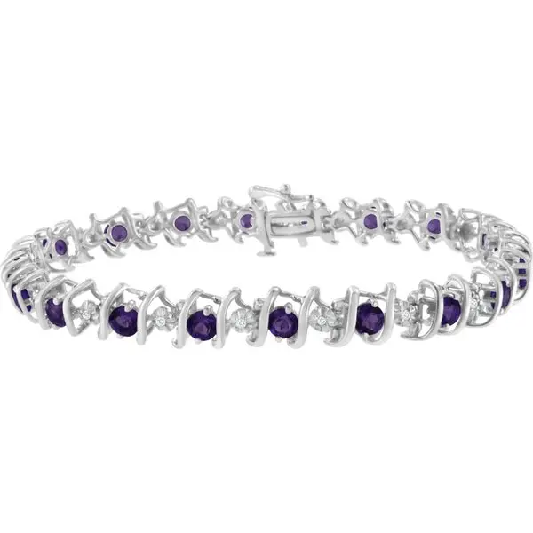 HAUS OF BRILLIANCE 925 Sterling Silver Lab-grown Birthstone And Diamond Tennis Bracelet - Purple Amethyst