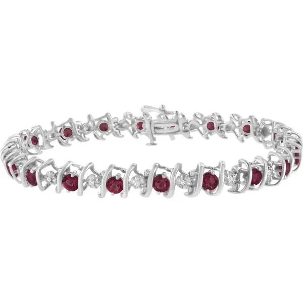 HAUS OF BRILLIANCE 925 Sterling Silver Lab-grown Birthstone And Diamond Tennis Bracelet - Red Ruby
