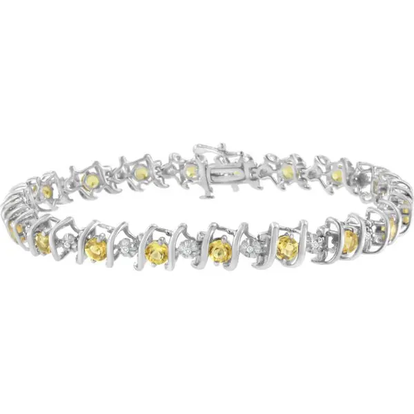 HAUS OF BRILLIANCE 925 Sterling Silver Lab-grown Birthstone And Diamond Tennis Bracelet - Yellow Citrine