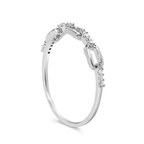 HAUS OF BRILLIANCE Silver Diamond Accent Paperclip Band Ring