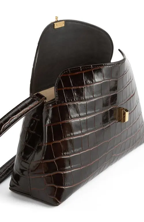 TOTEME T-lock Croc Embossed Leather Clutch - Dark Brown