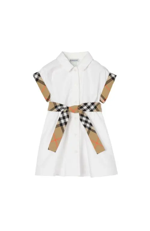 Burberry Check Trim Cotton Shirt Dress - White