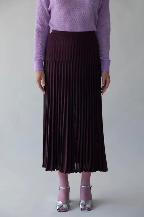 SSKEIN Soleil Midi Skirt - Aubergine