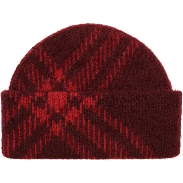 Burberry Check Mohair-wool Blend Beanie - Oxblood Red