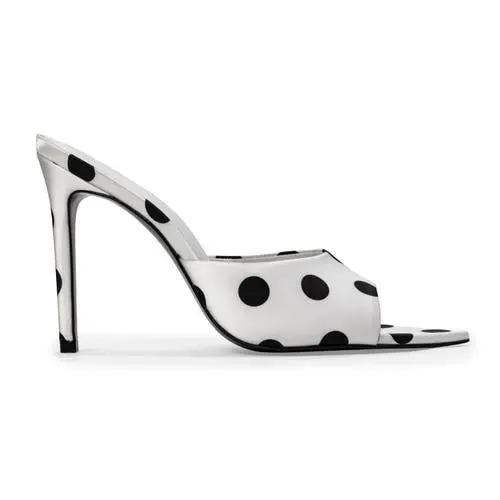 BLACK SUEDE STUDIO Bella 100 Mule - White Polka Dot Satin