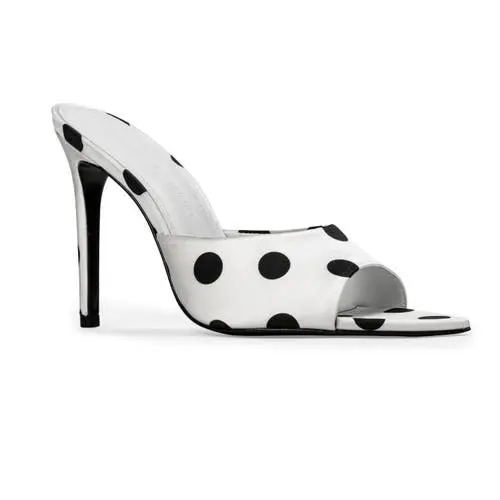 BLACK SUEDE STUDIO Bella 100 Mule - White Polka Dot Satin