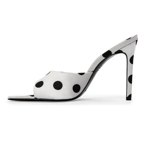 BLACK SUEDE STUDIO Bella 100 Mule - White Polka Dot Satin