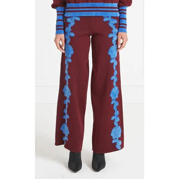 TEMPERLEY LONDON Floral Knit Wide-leg Trousers - Dark Amethyst