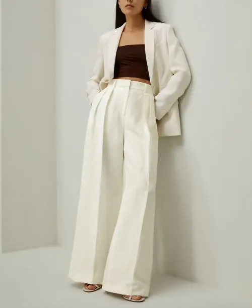 Lilysilk Silk-linen Blend Wide Leg Trousers