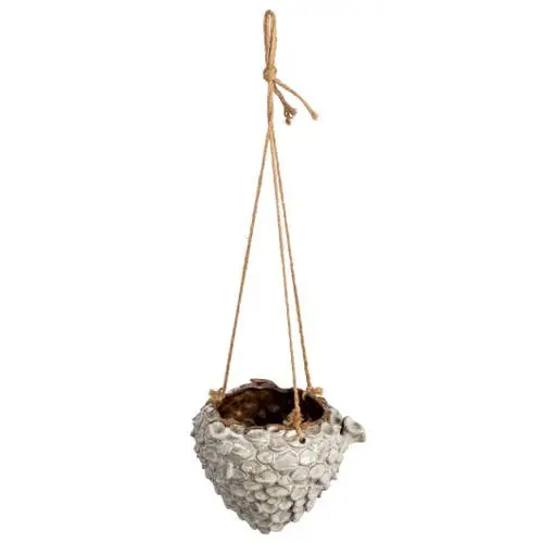 STORIED HOME Hanging Planter With Rope - White