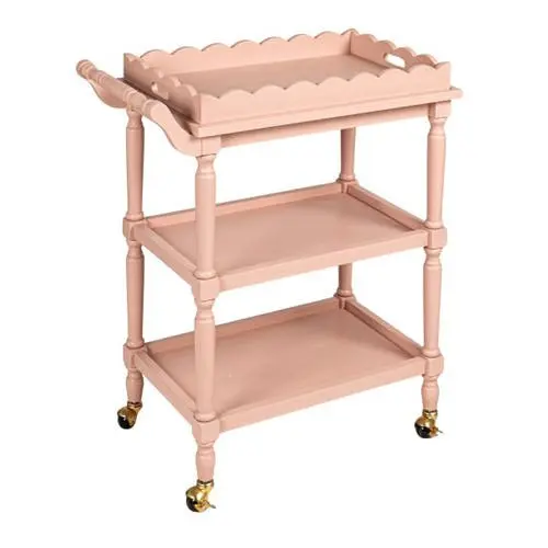 STORIED HOME 3-tier Bar Cart On Casters With Removable Scalloped Tray - Pink