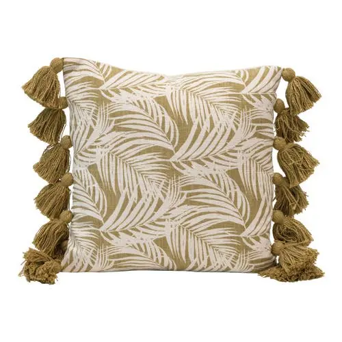 STORIED HOME Pillow With Tassels - Green