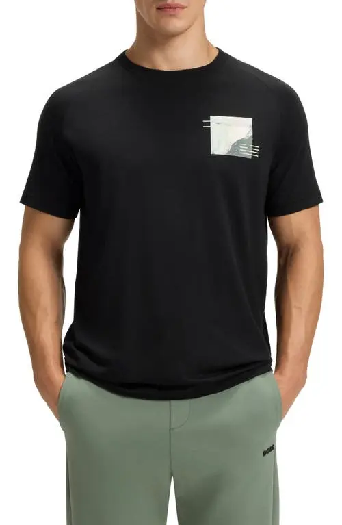 BOSS Stripe Zone Stretch Cotton Blend Graphic T-shirt - Black