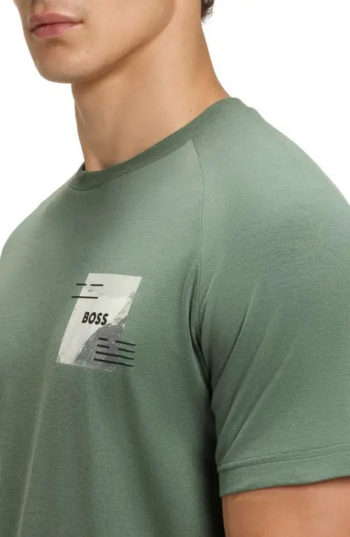 BOSS Stripe Zone Stretch Cotton Blend Graphic T-shirt - Open Green