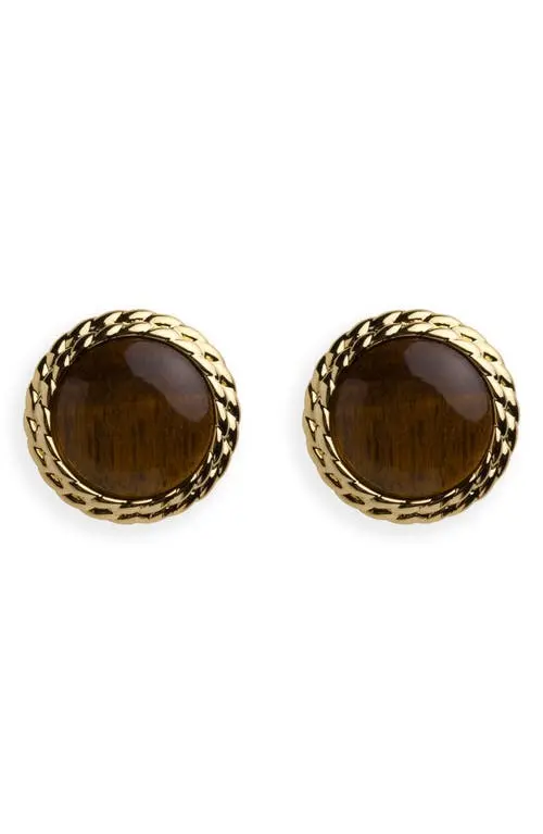 Argento Vivo Bezel Stud Earrings - Gold/tigers Eye