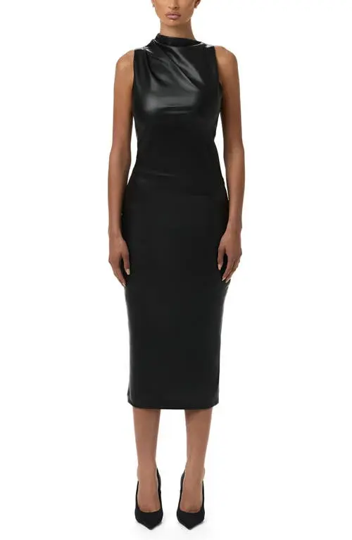 Naked Wardrobe Faux Leather Body-con Midi Skirt - Black